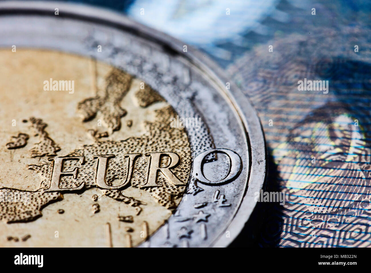 Symbol picture, still, currency, Euro coin with euro writing, detail ...