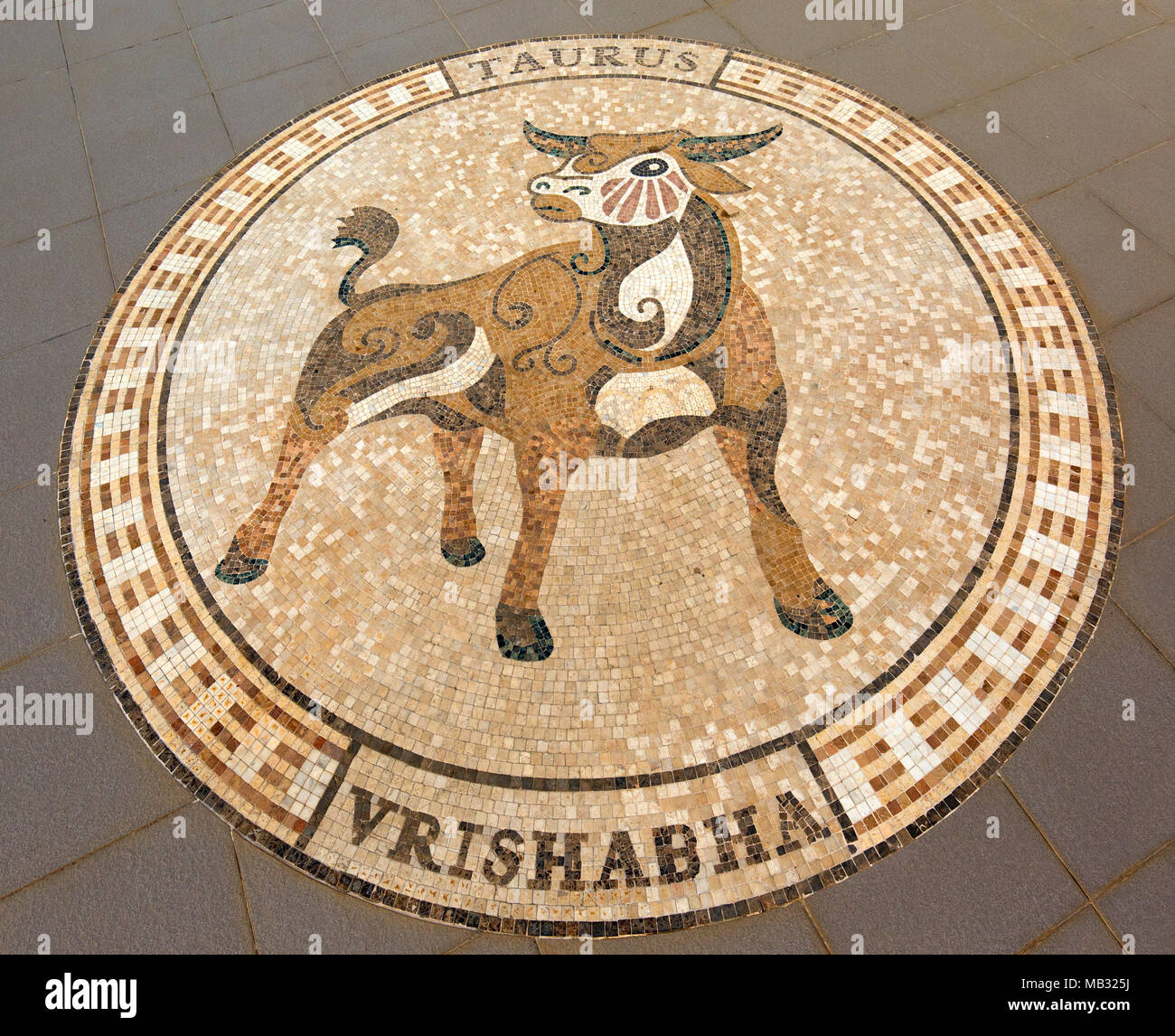 Vrishabha Taurus mosaic in front of the Maha Rattana Chedi, Wat Thung ...