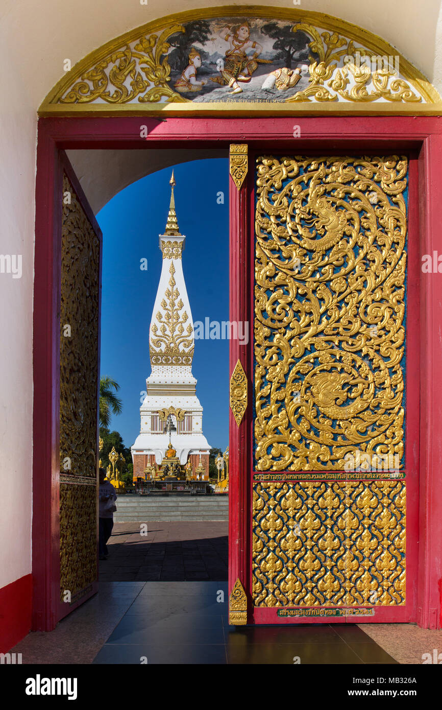 Decorated entrance gate to the Chedi of Wat Phra That Phanom, temple ...