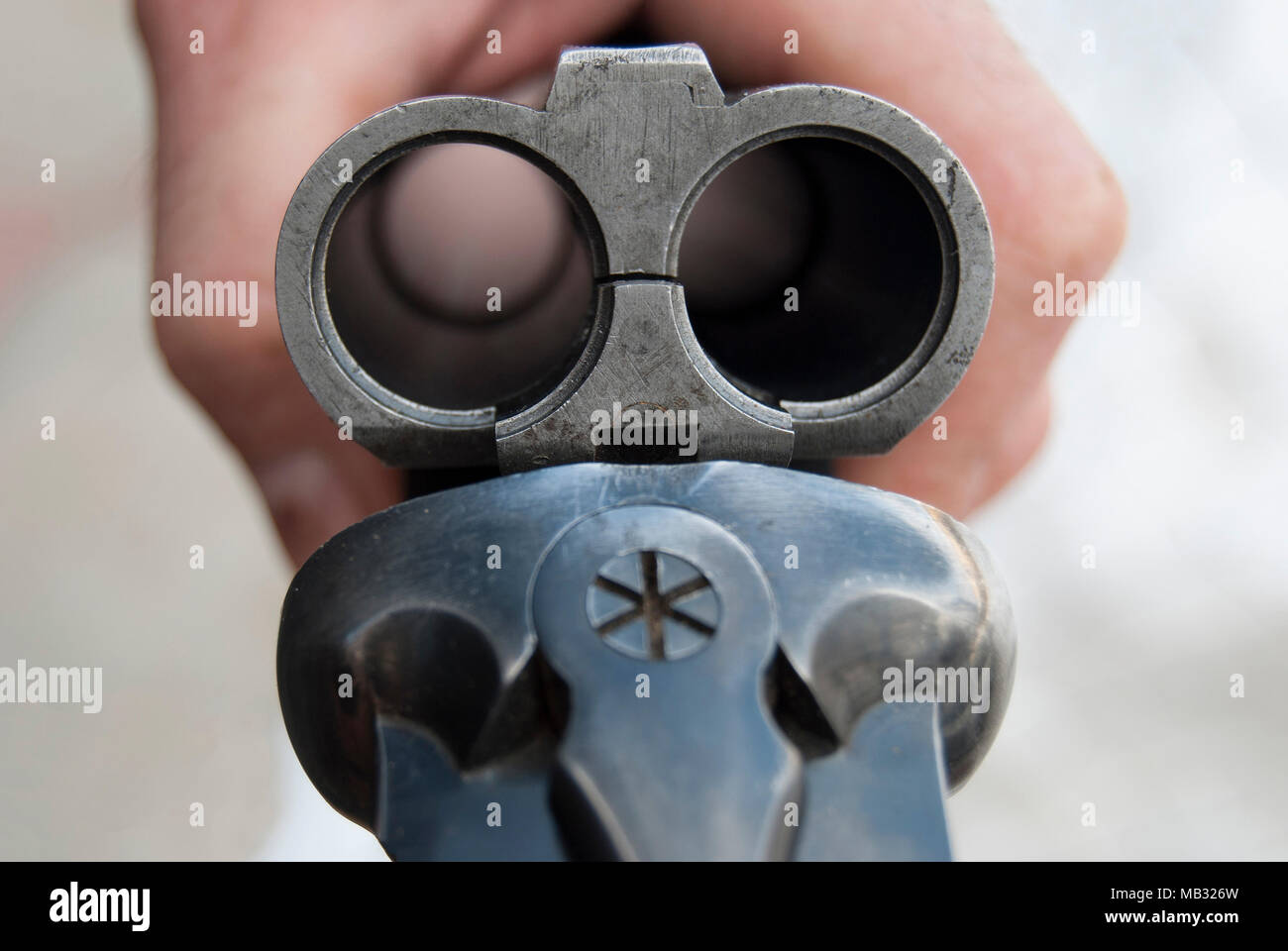 Open hunting rifle. Empty barrel without cartridges close-up Stock ...