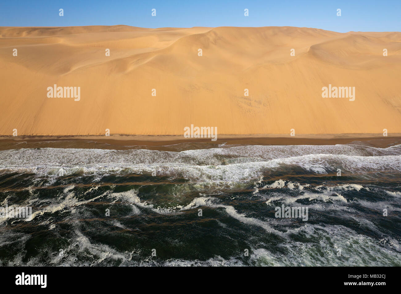 Breakers at the shore of the Namib Desert, aerial view, Namib-Naukluft ...