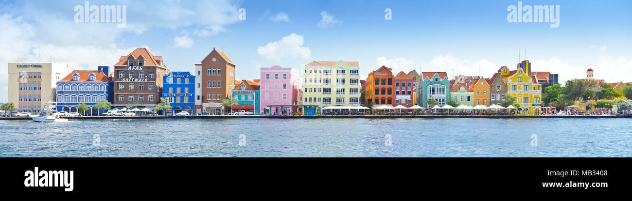 Panoramic view of the colorful and famous buildings at the Handelskade ...