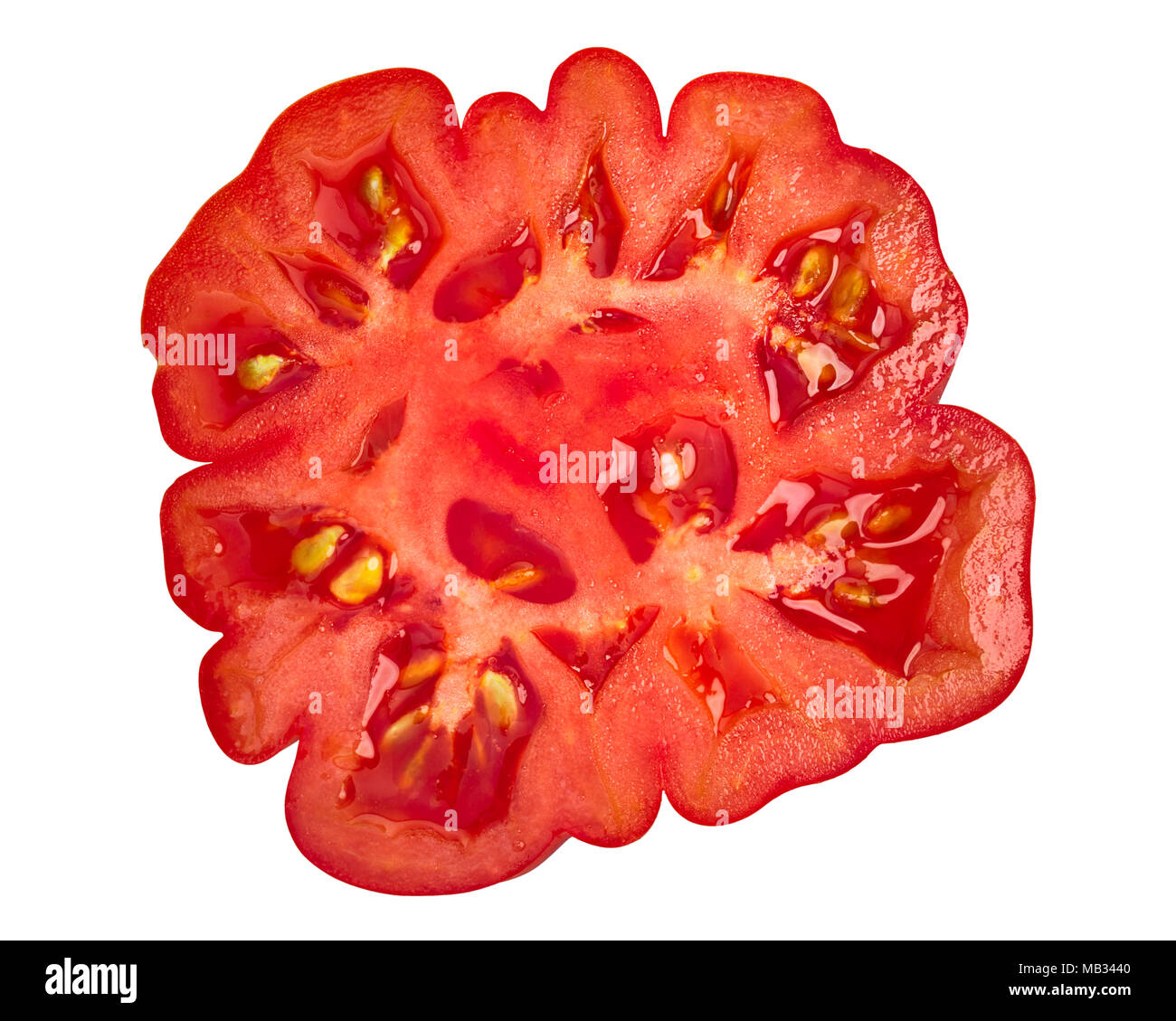 Ribbed heirloom tomato Costoluto di Parma slice or half, top view Stock ...