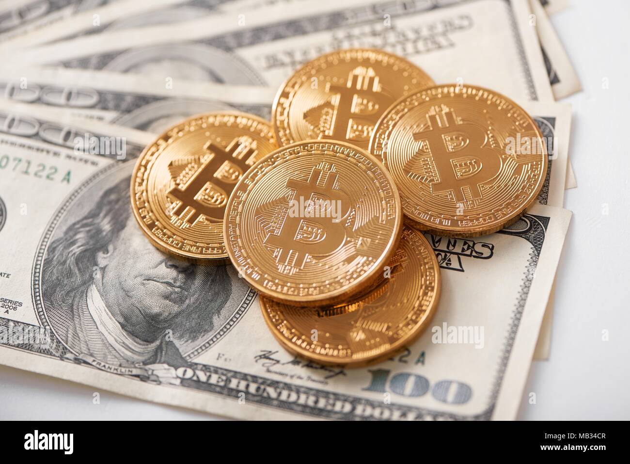 Stack of golden bitcoins as most popular cryptocurrency worldwide lying ...