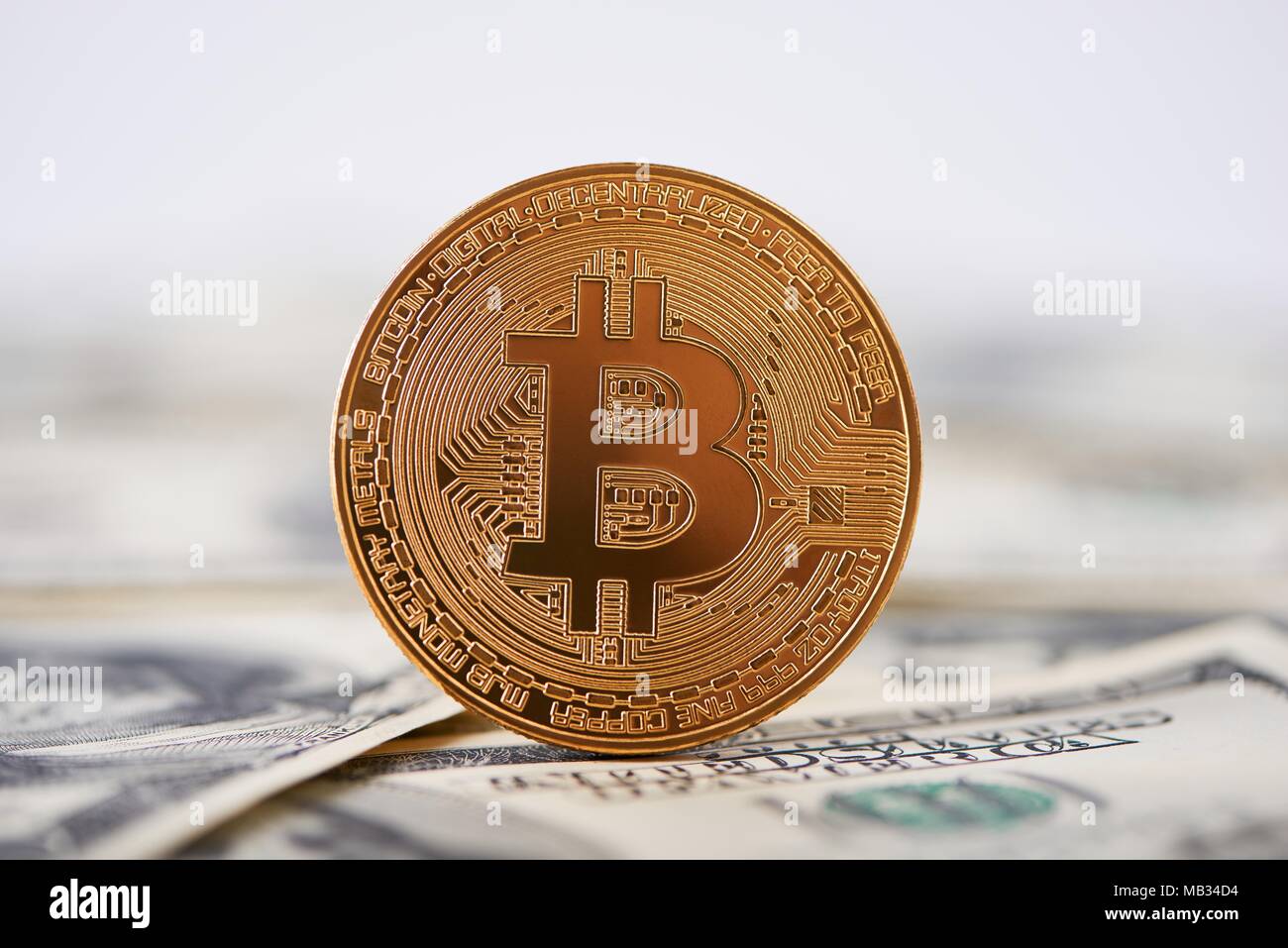 Shiny golden bitcoin as popular innovative digital money standing on ...