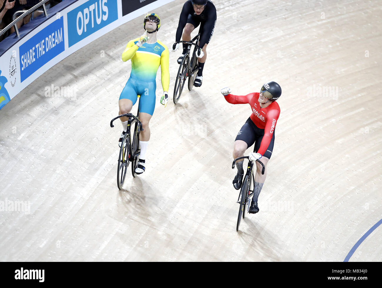 Australia's Matt Glaetzer (left) celebrates winning gold alongside ...