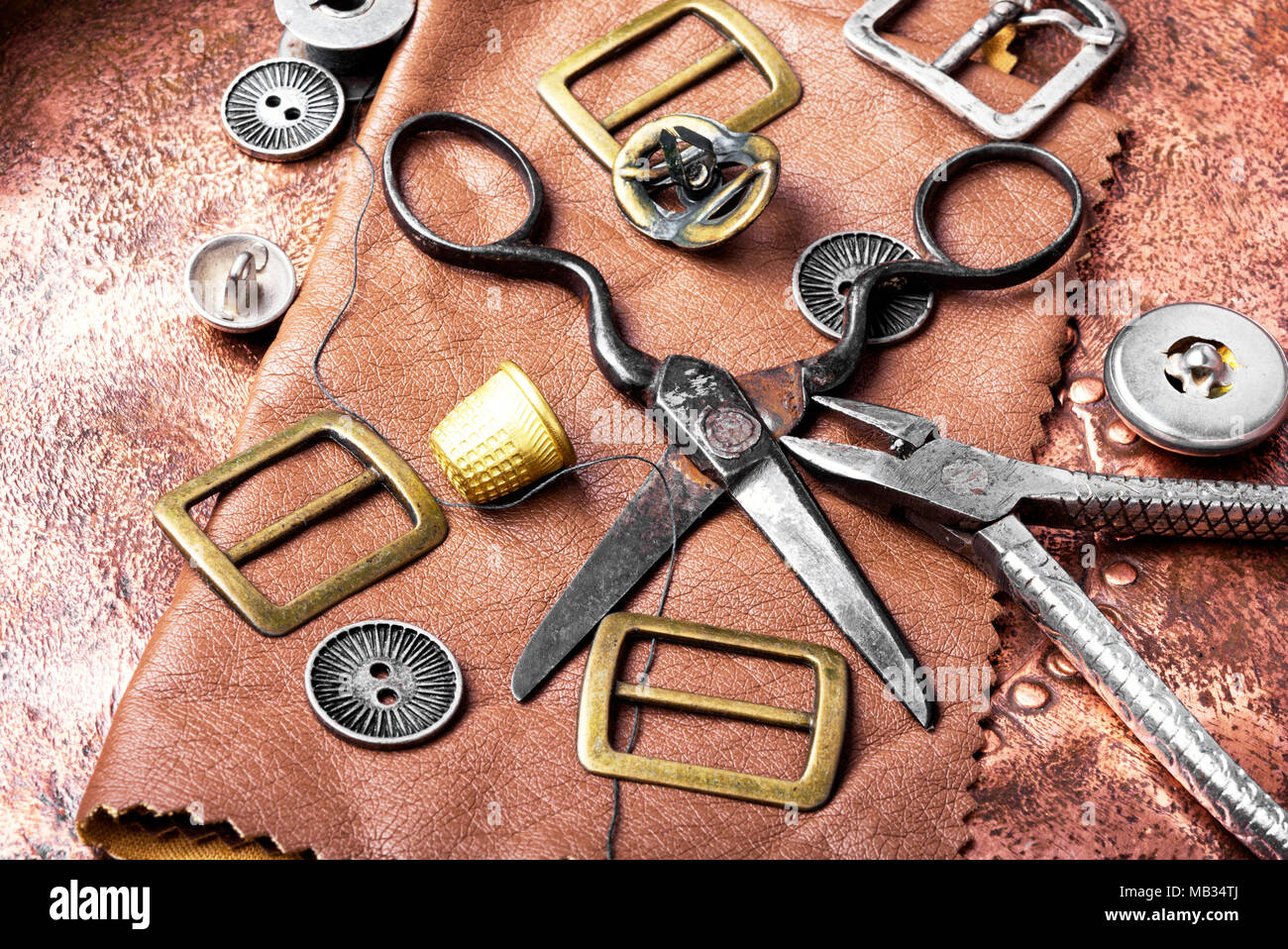 Vintage leather working tools hi-res stock photography and images - Alamy