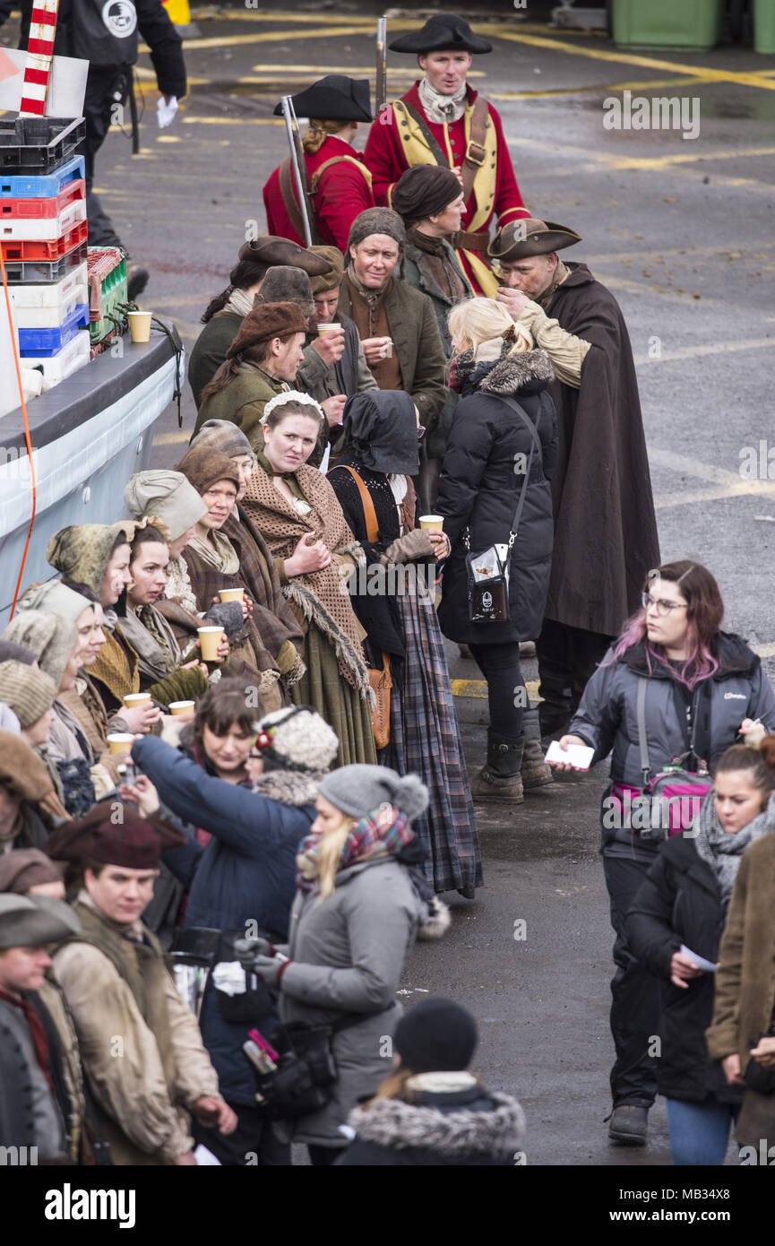 Outlander film crew and actors are spotted filming at a harbour in ...