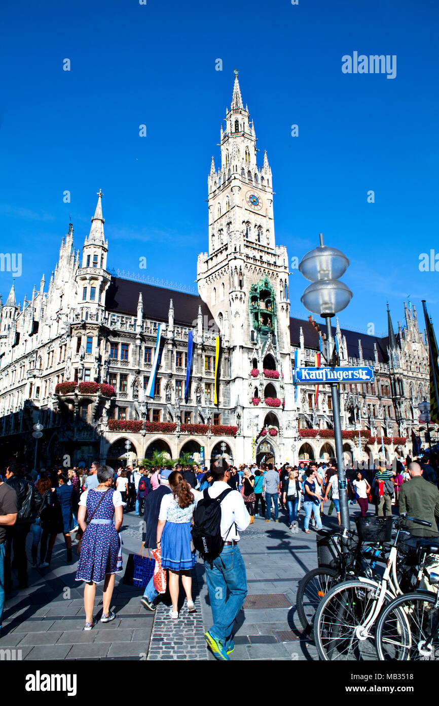 Munich, Germany - September 24, 2016: Town Hall on Marienplatz square ...