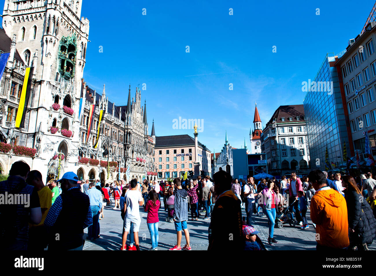 Munich, Germany - September 24, 2016: Town Hall on Marienplatz square ...