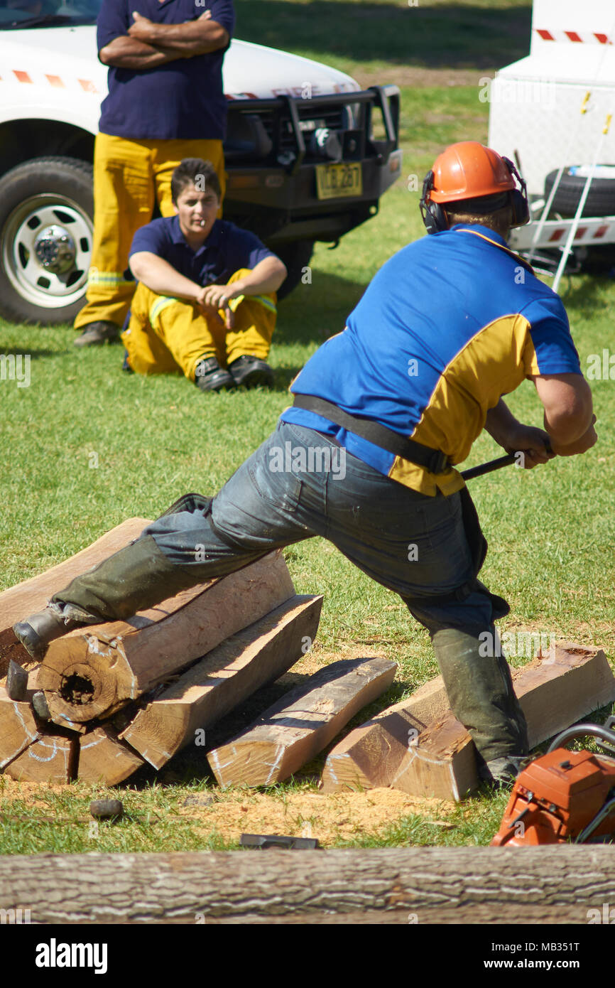 fence post splitting competition at the newcastle show nsw Stock Photo ...