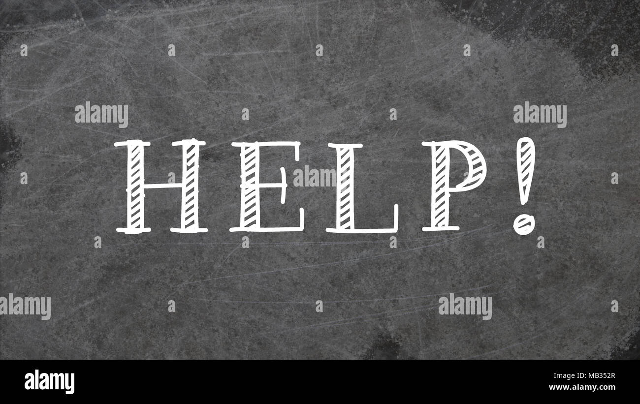 HELP written in chalk on blackboard Stock Photo - Alamy