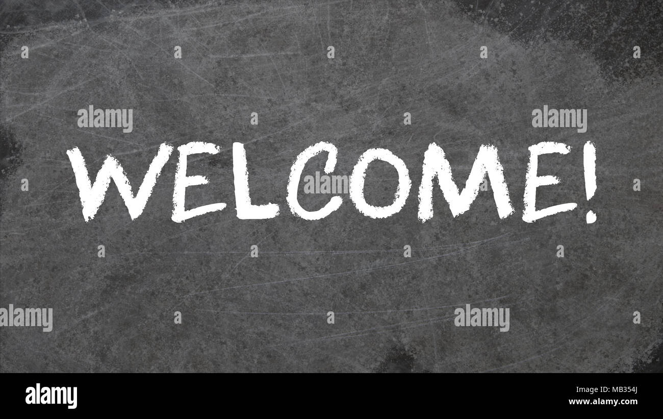 WELCOME written in chalk on blackboard Stock Photo - Alamy