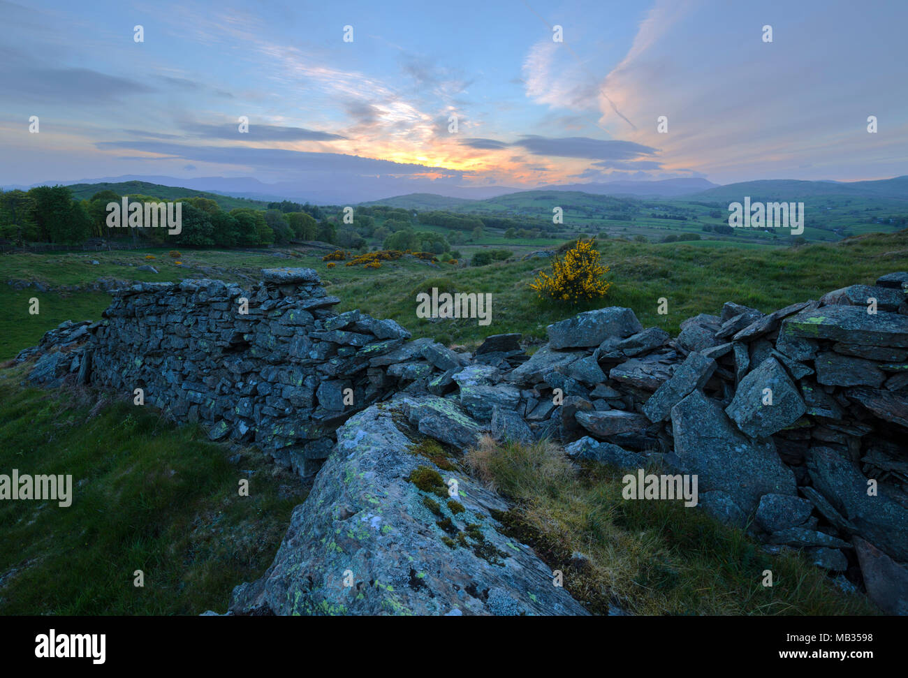 Rural scene at sunset near Crook in the Lake District in Cumbria Stock ...