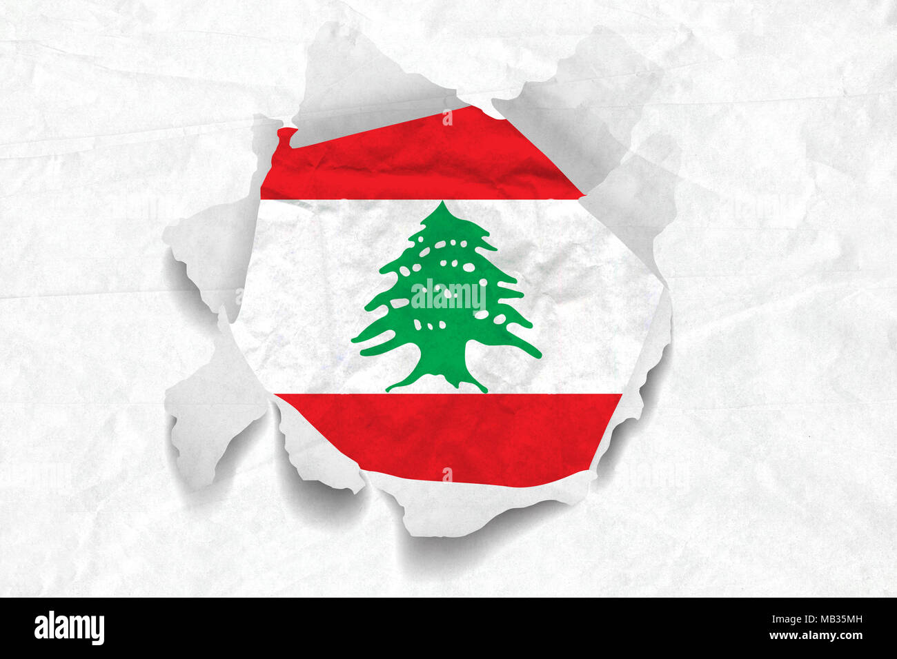 Realistic illustration of Lebanon flag on torned, wrinkled, dirty ...