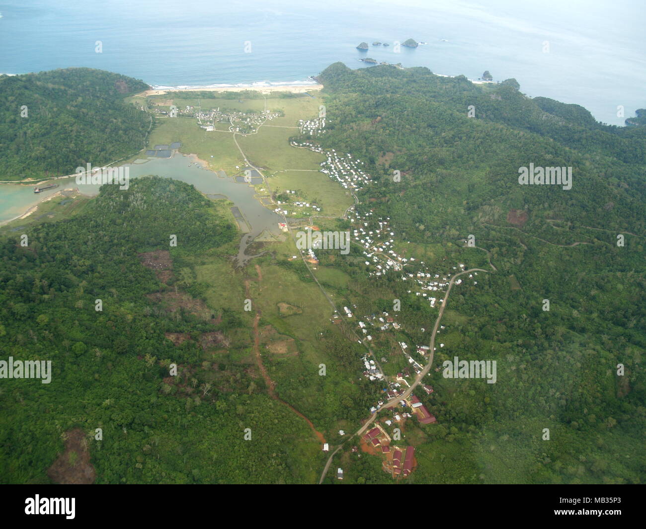 Aerial view of Indian Ocean and Aceh Jaya land from airplane Stock ...