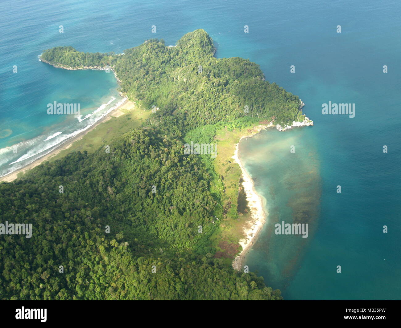 Aerial view of Indian Ocean and Aceh Jaya land from airplane Stock ...