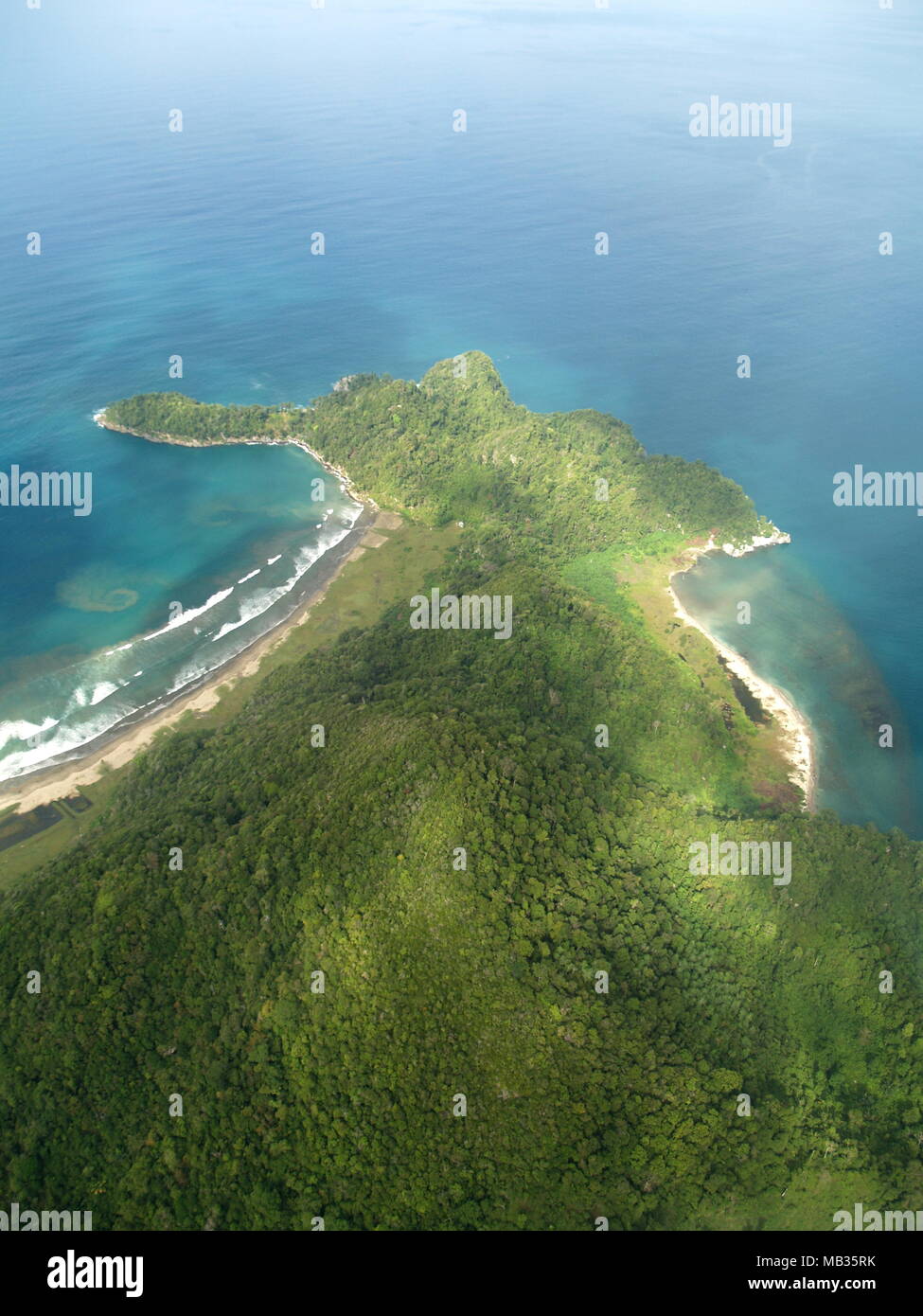 Aerial view of Indian Ocean and Aceh Jaya land from airplane Stock ...