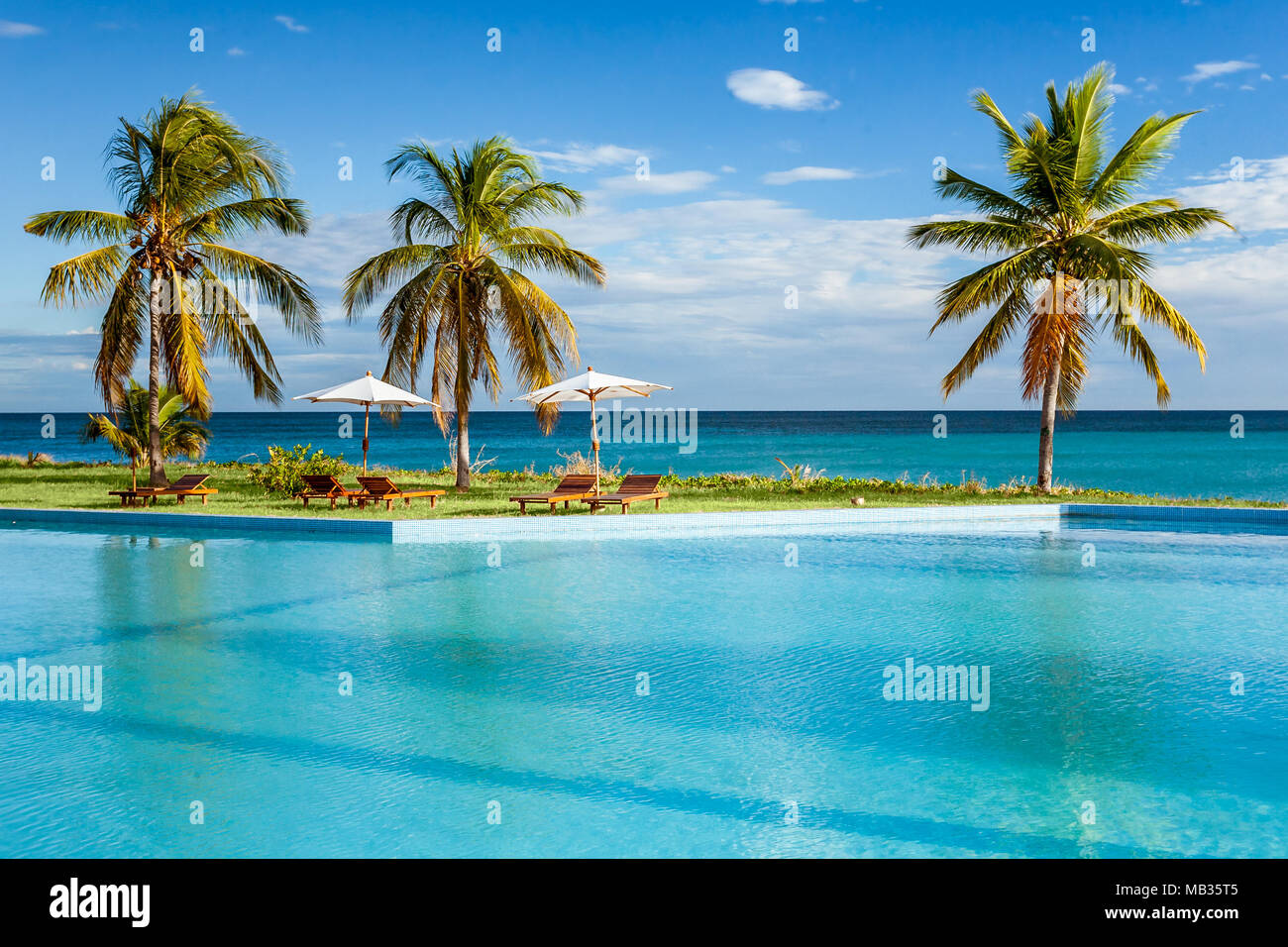 Swimming pool overlooking the sea in a tropical hotel Stock Photo - Alamy