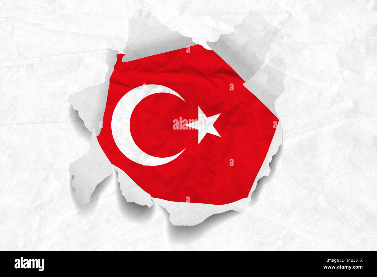 Realistic illustration of Turkish flag on torned, wrinkled, dirty ...