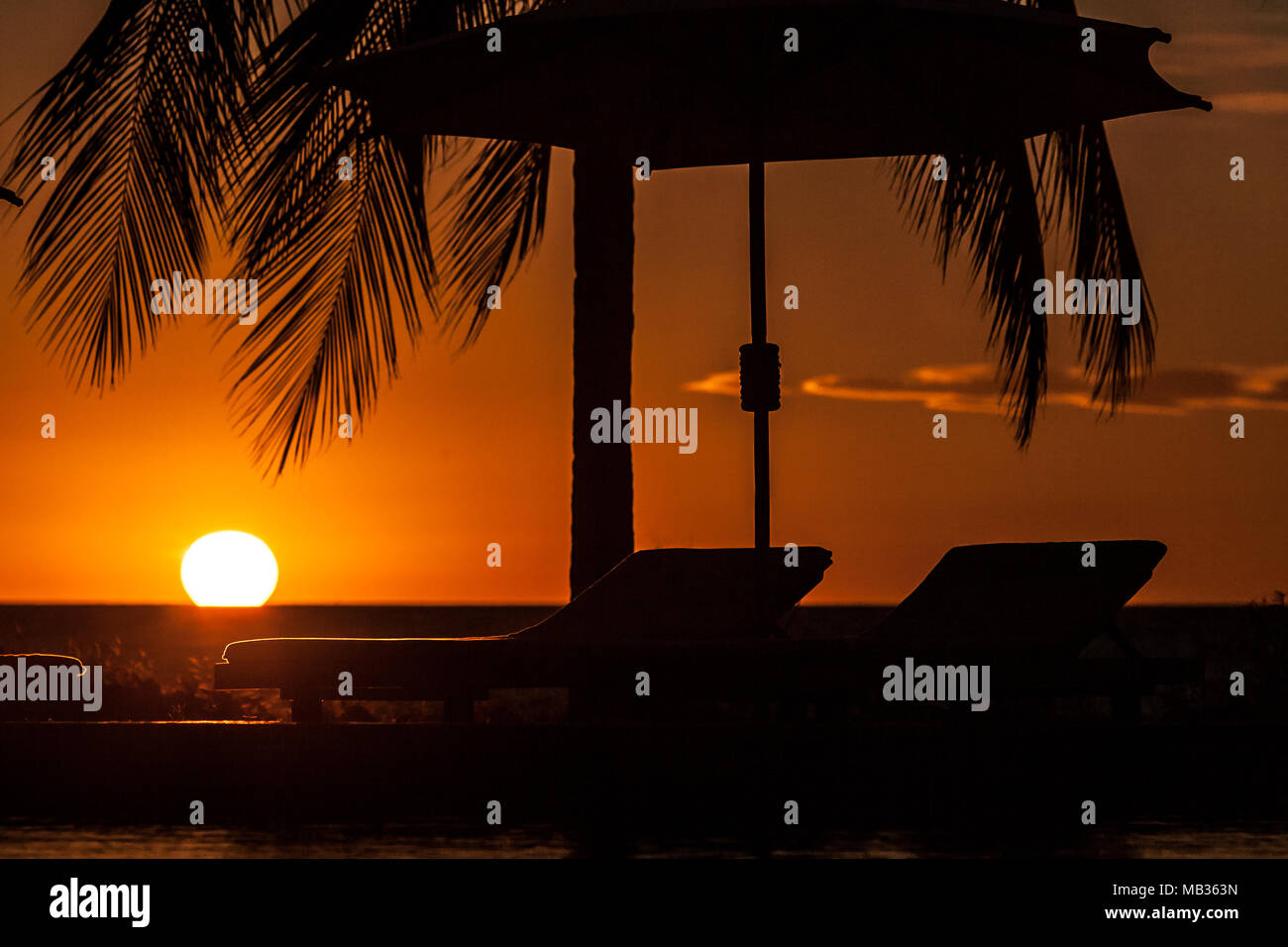 Sunset on beach silhouette sunbeds hi-res stock photography and images ...