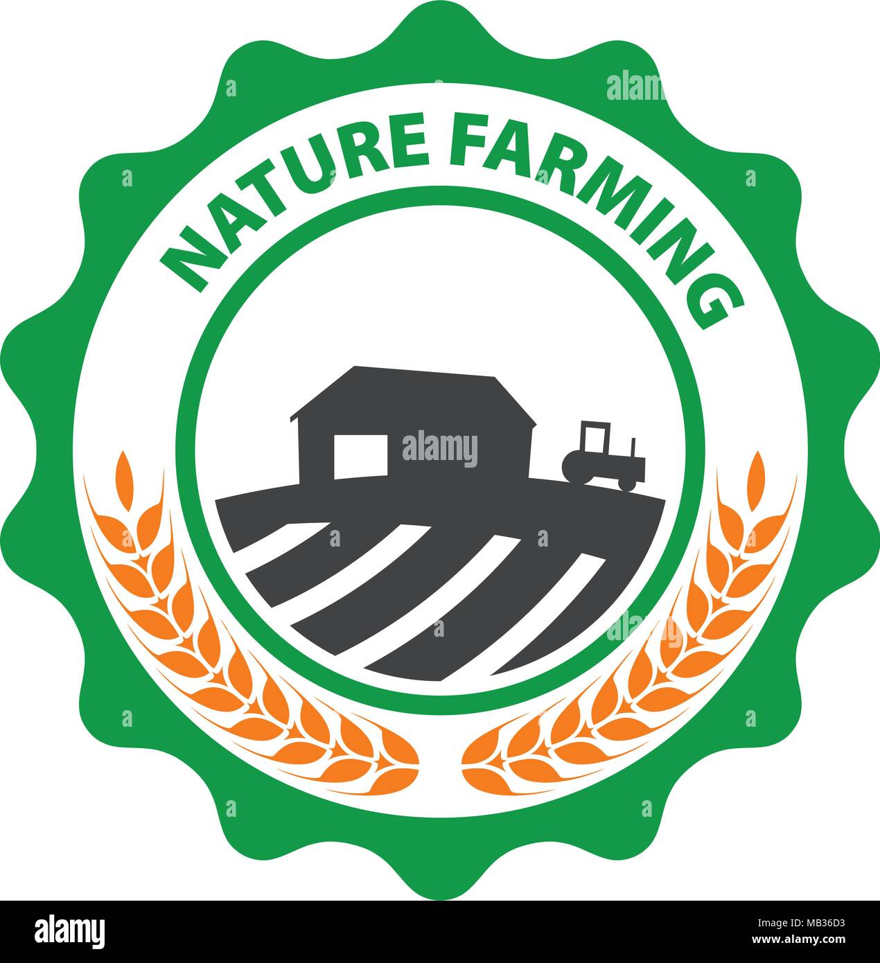 Natural Farming. Round green logo with field and farm Stock Vector ...