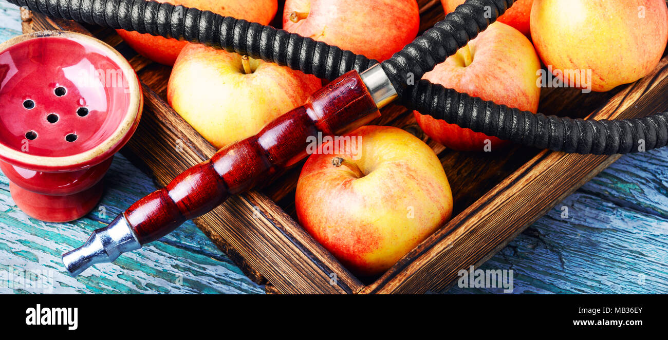 Smoke hookah with red apple.Shisha concept.Hookah concept Stock Photo ...
