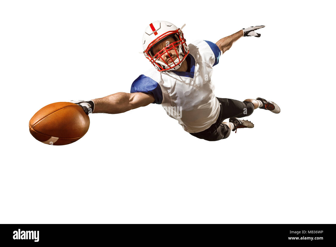 one american football player man studio isolated on white background ...