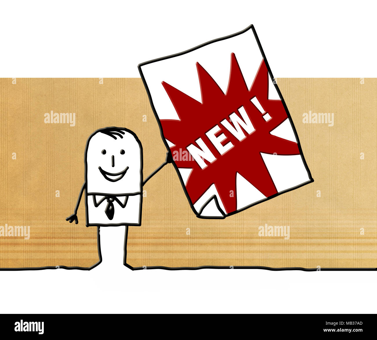 Cartoon businessman with NEW sign Stock Photo - Alamy