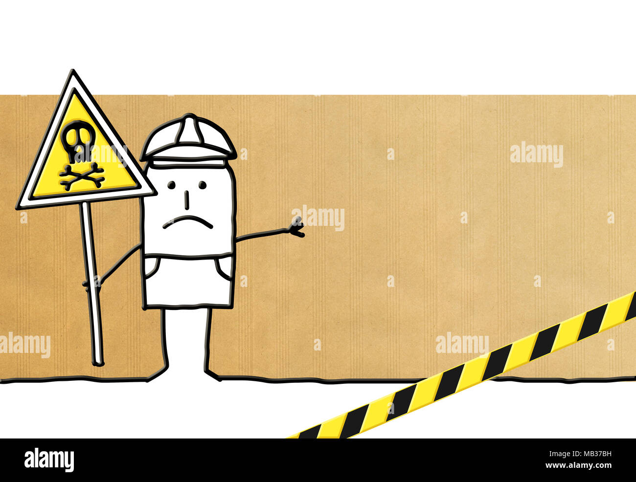 Cartoon worker man with danger sign Stock Photo - Alamy