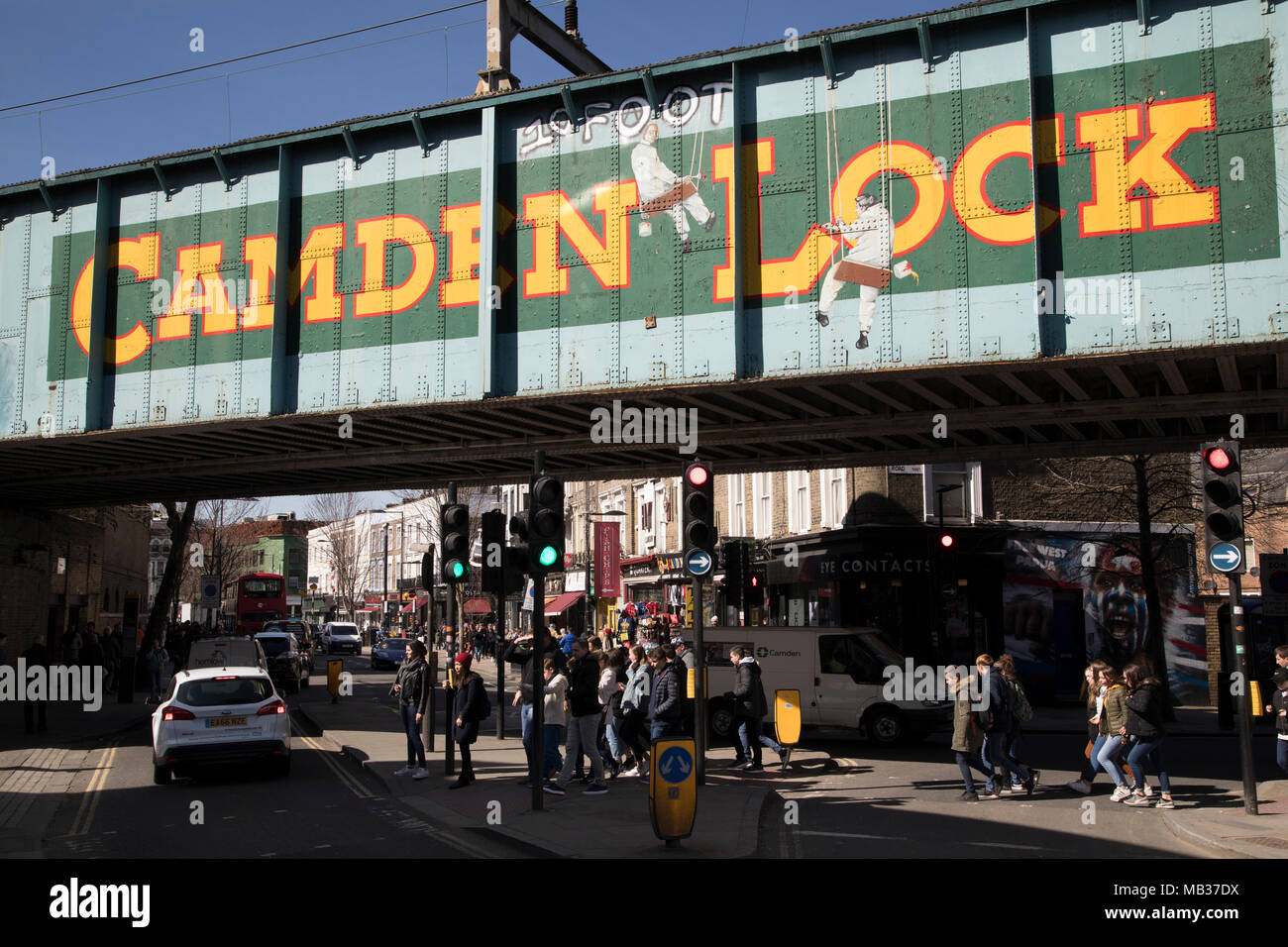 Famous sign for Camden Lock at this busy hang out for young Londoners ...
