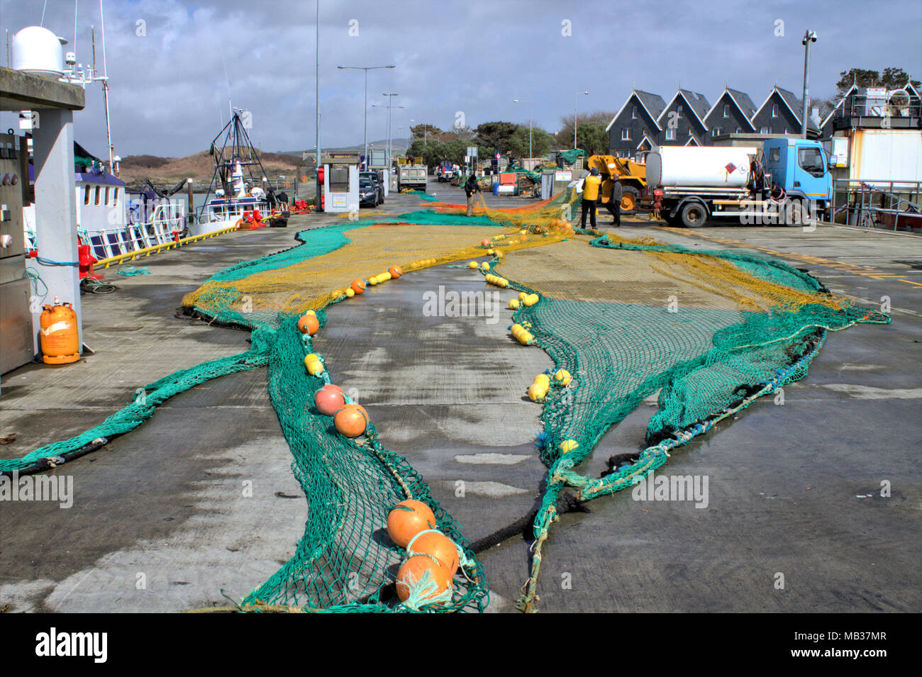 Brand new trawl nets layed out on baltimore quay ireland, having all ...