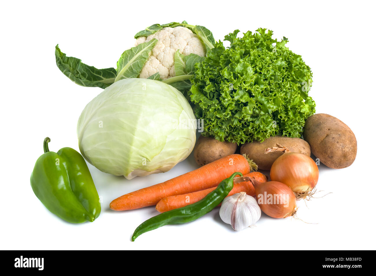 Close up of various colorful raw vegetables on white background Stock ...