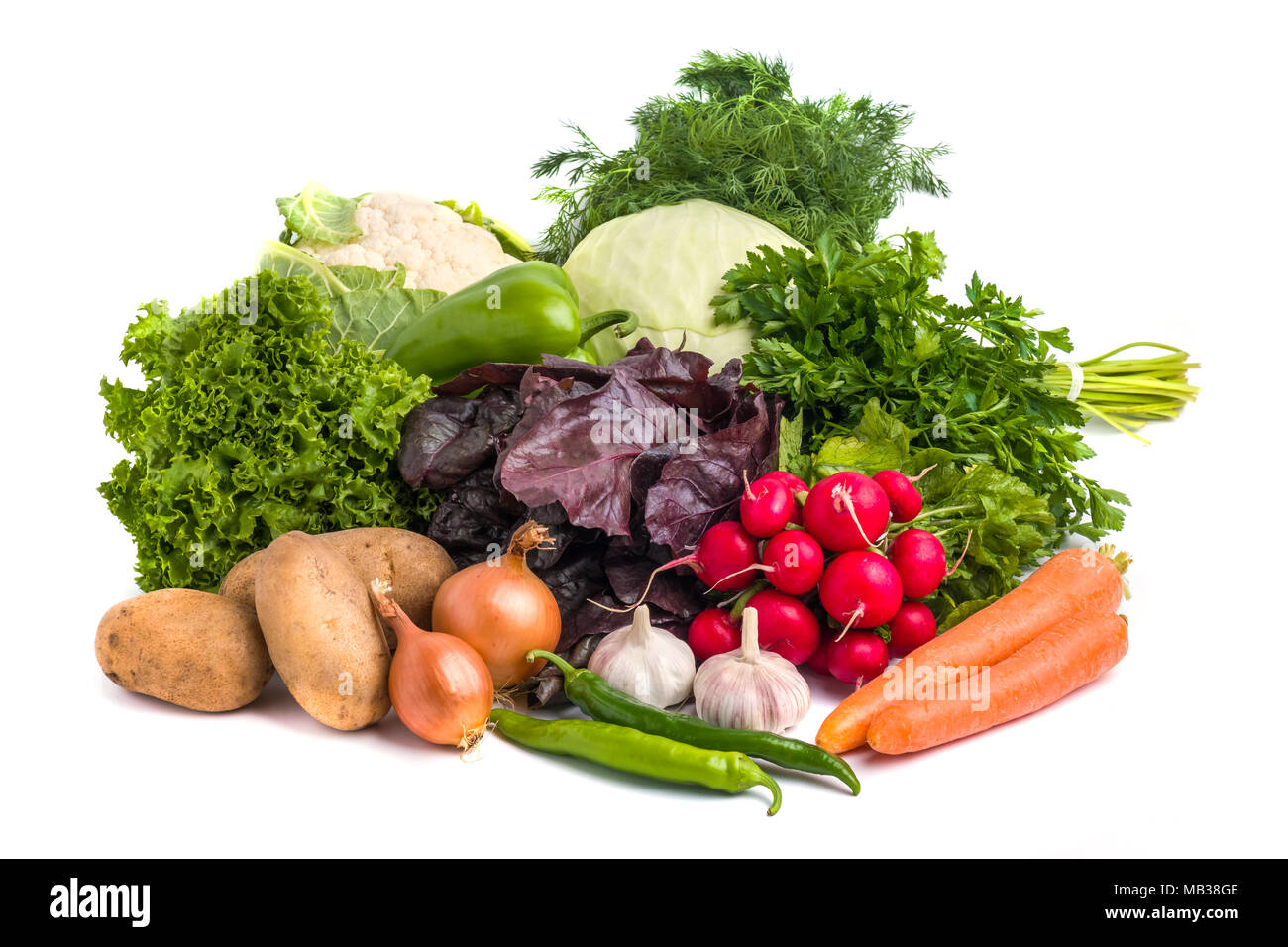 Close up of various colorful raw vegetables on white background Stock ...