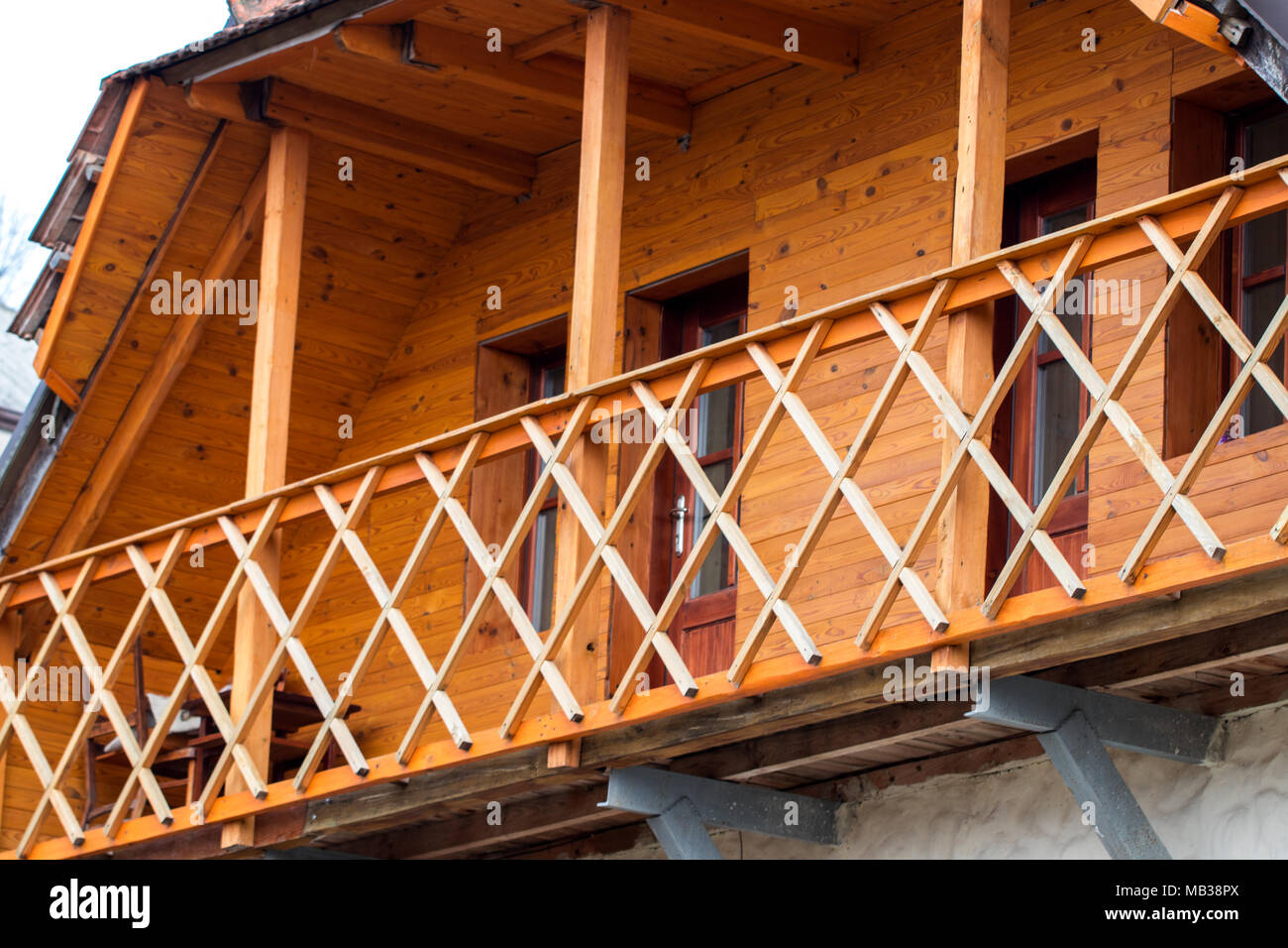 Wooden terrace of wooden house. Panorama windows Stock Photo - Alamy