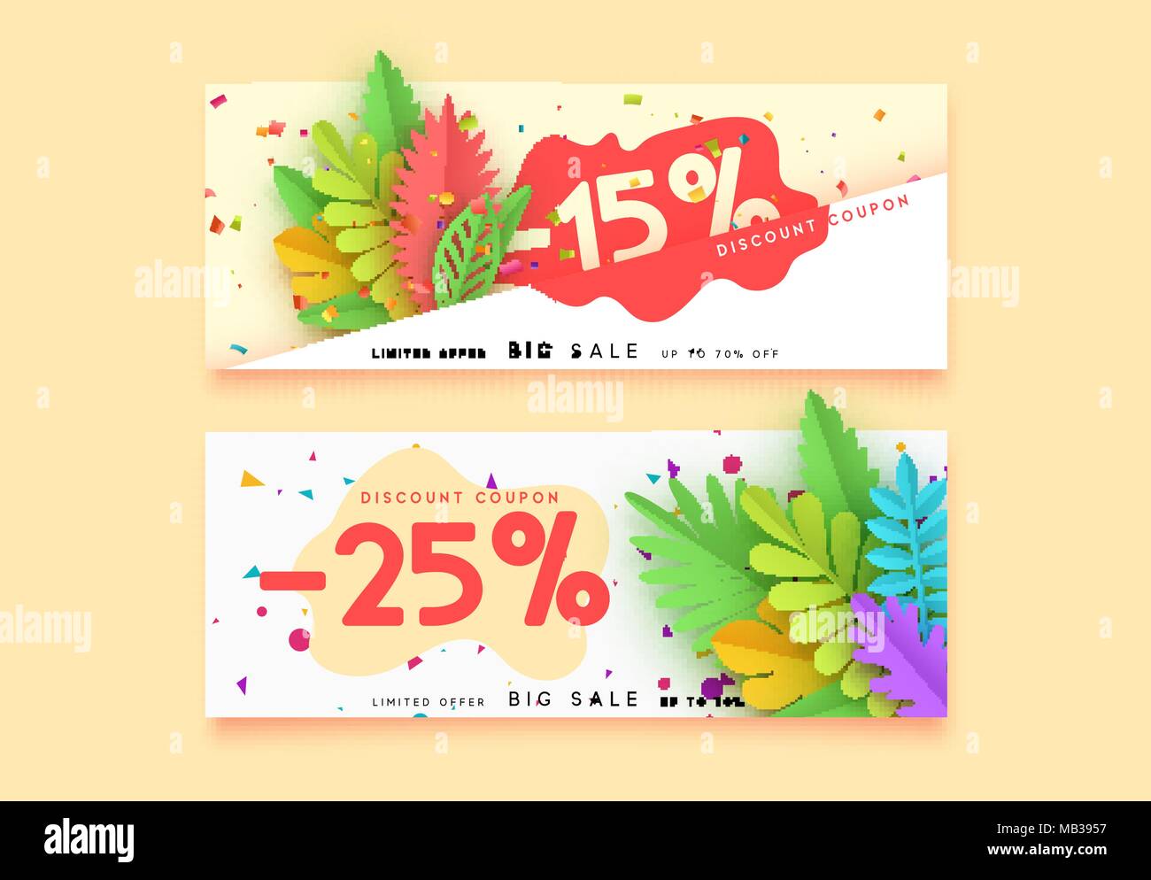 Horizontal sale banner border. Discount coupon cards, headers website ...
