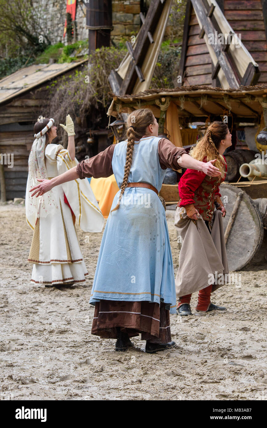PROVINS, FRANCE - MARCH 31, 2018: Unidentified shepherdess in a blue ...