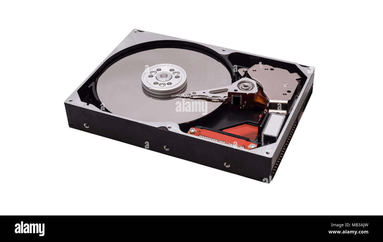 open hard disk with visible plate and magnetic needle. computer ...