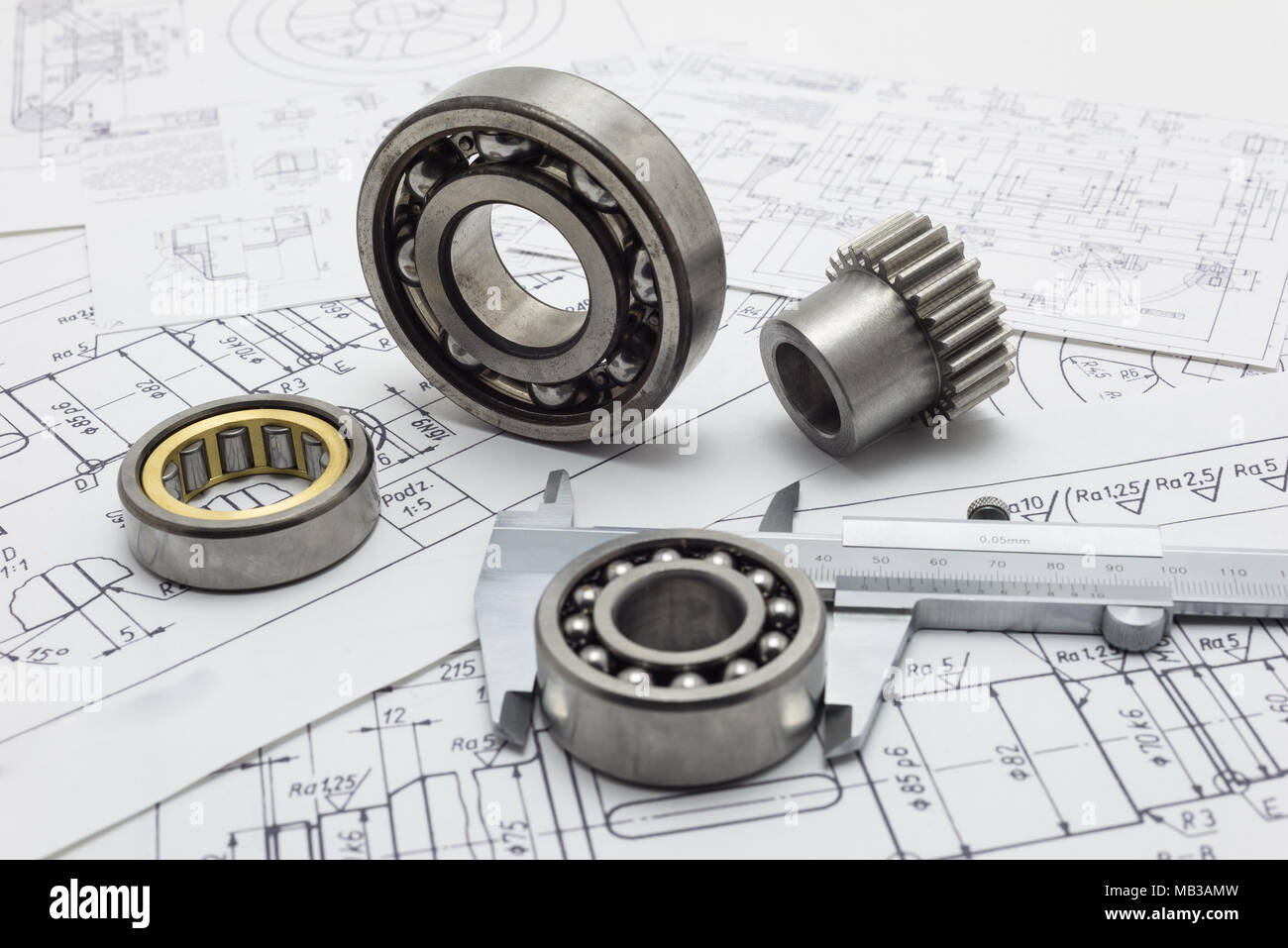 Mechanical scheme, caliper with bearing and small gear Stock Photo - Alamy