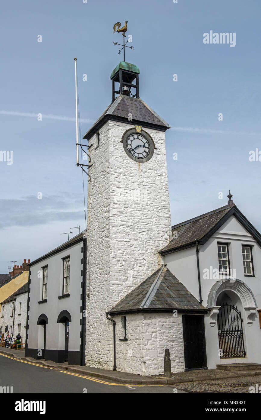 Laugharne Town Hall and Clock Tower Carmarthenshire South Wales Stock ...