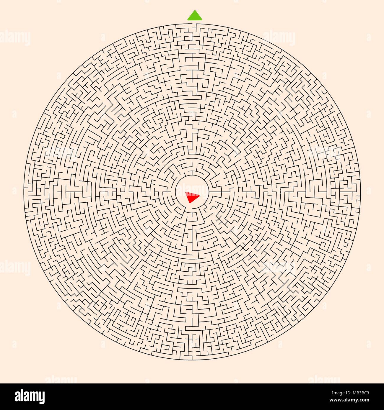 Hard Circle Maze Template with Red Entry Mark and Green Exit Mark on a ...