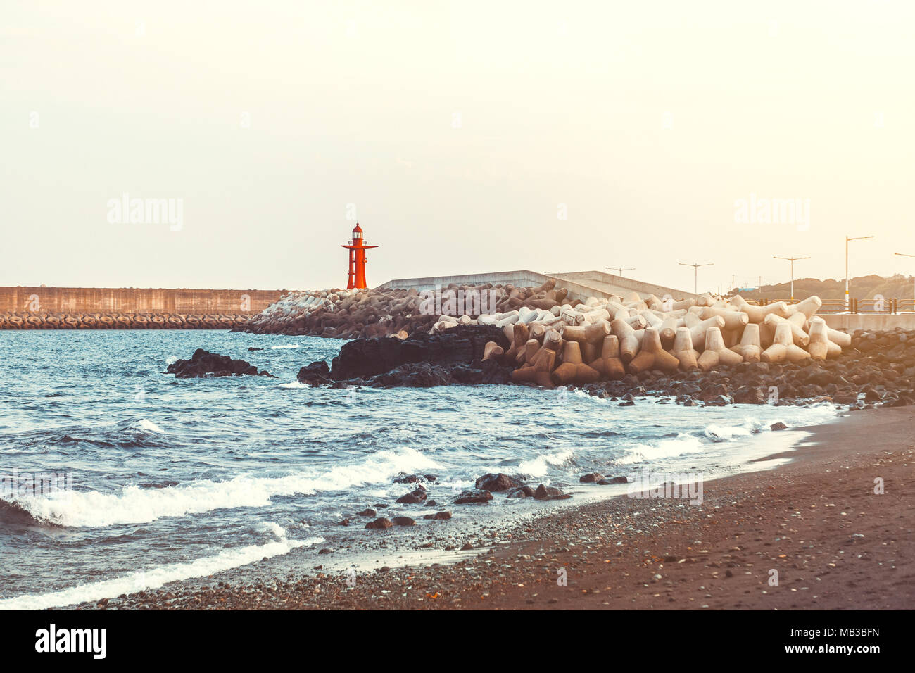 Seascape with modern lighthouse at Jeju Island - South Korea Stock ...