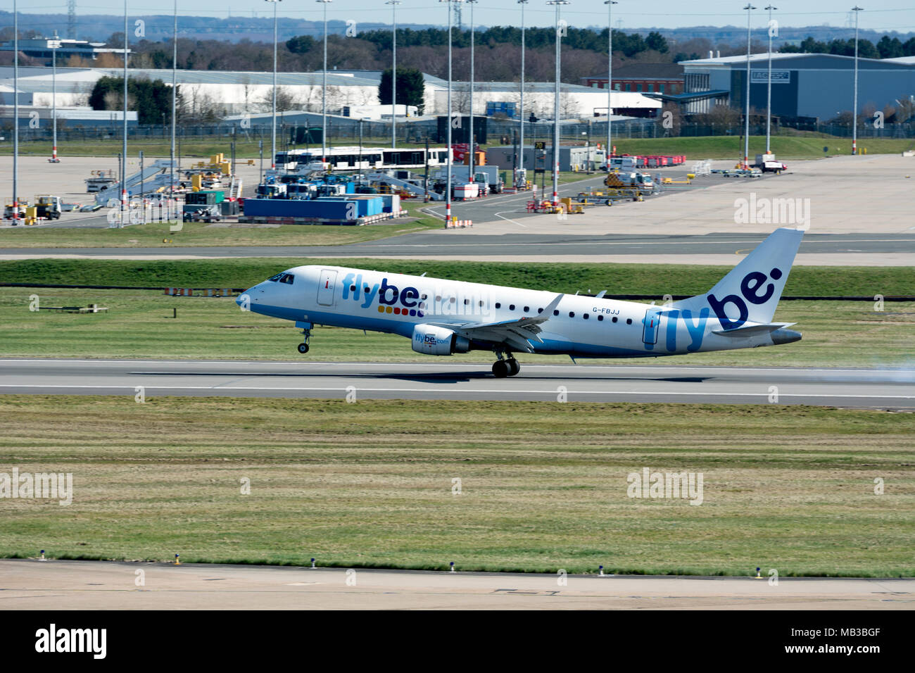 Flybe Embraer ERJ-175 landing at Birmingham Airport, UK (G-FBJJ Stock ...
