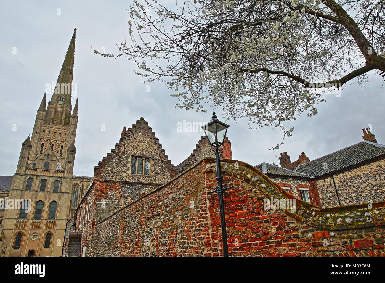 The Cathedral with medieval houses and stone walls in the foreground ...