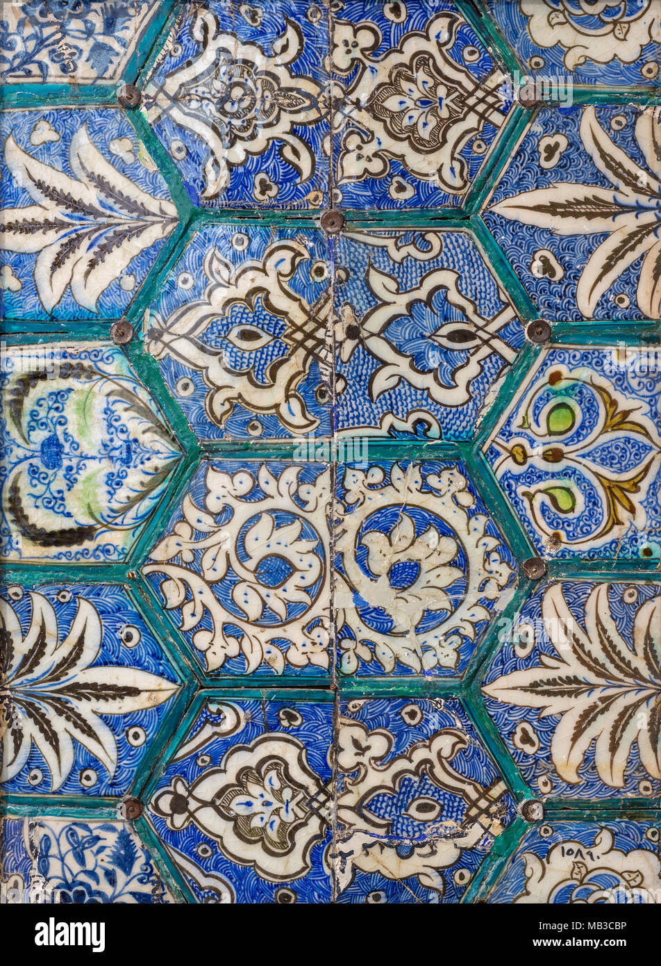 Mamluk era style glazed ceramic tiles decorated with floral ...