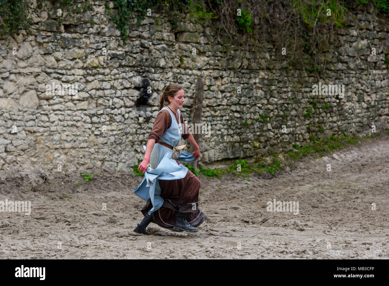 PROVINS, FRANCE - MARCH 31, 2018: Unidentified shepherdess during the ...