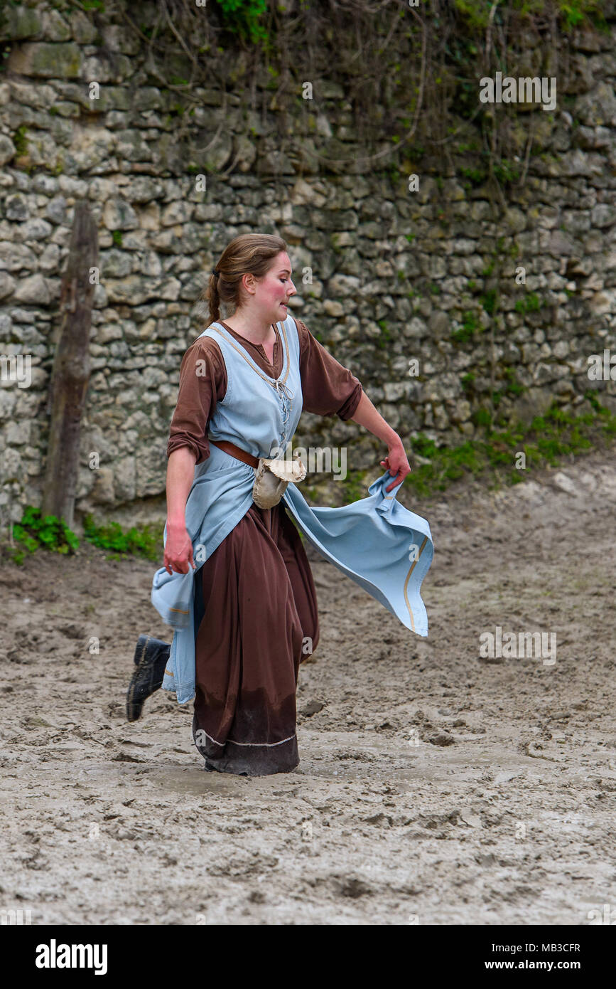 PROVINS, FRANCE - MARCH 31, 2018: Unidentified shepherdess during the ...