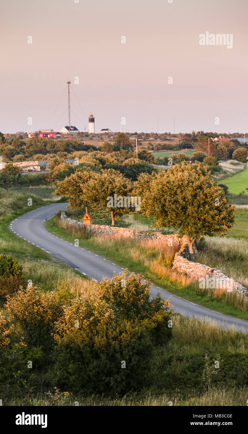 Landscape and country road at sunset at Hoburgen, Gotland, Sweden ...