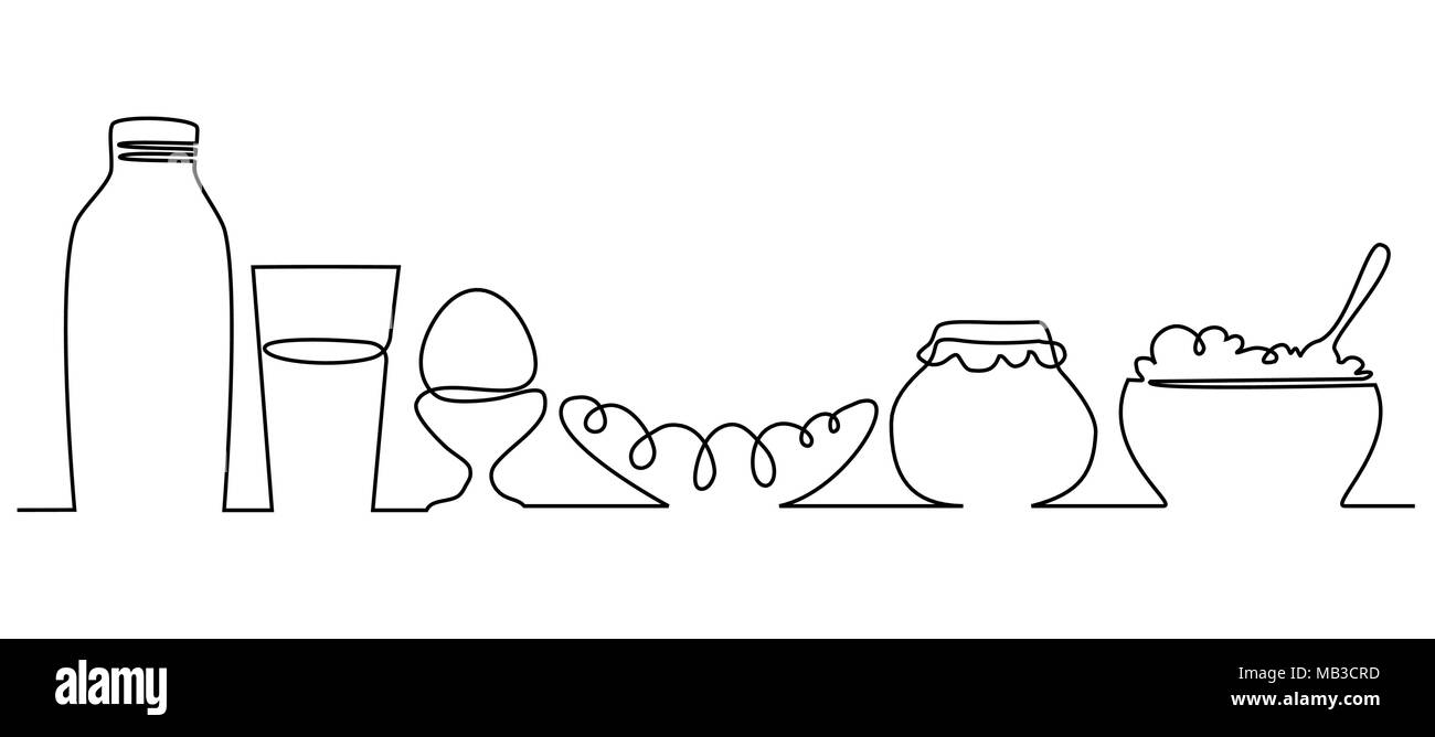 Breakfast full menu one line drawing Stock Vector Image & Art - Alamy