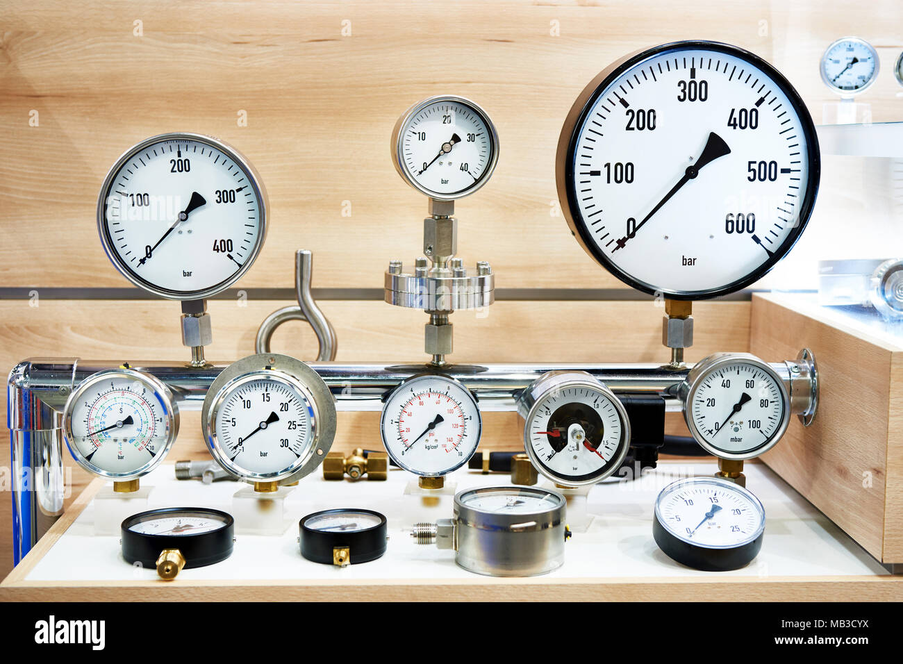 Industrial installation with manometers Stock Photo - Alamy